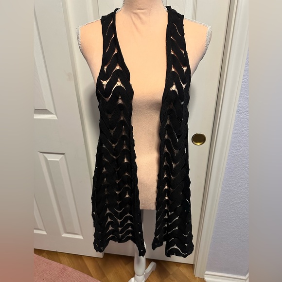 Sweet Claire | Tops | Boho Black Long Crochet Open Vest | Poshmark